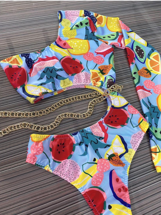 One shoulder fruits + chain – bknswimwear